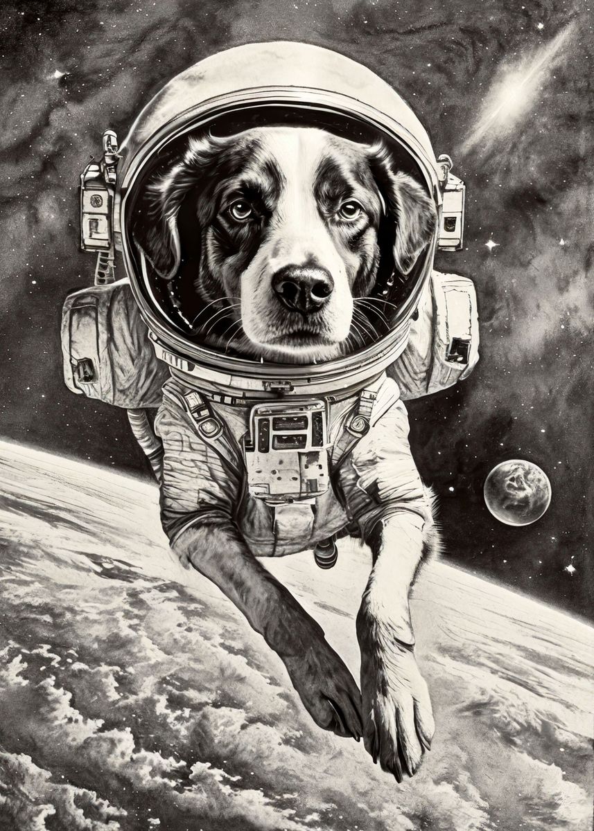 'Astronaut Dog' Poster, picture, metal print, paint by MaiDesign | Displate