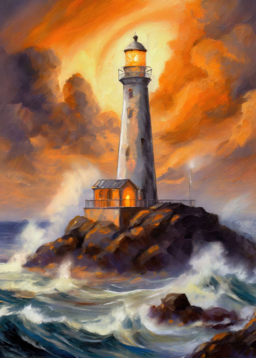 'Sunset At Lighthouse' Poster, picture, metal print, paint by Florian ...