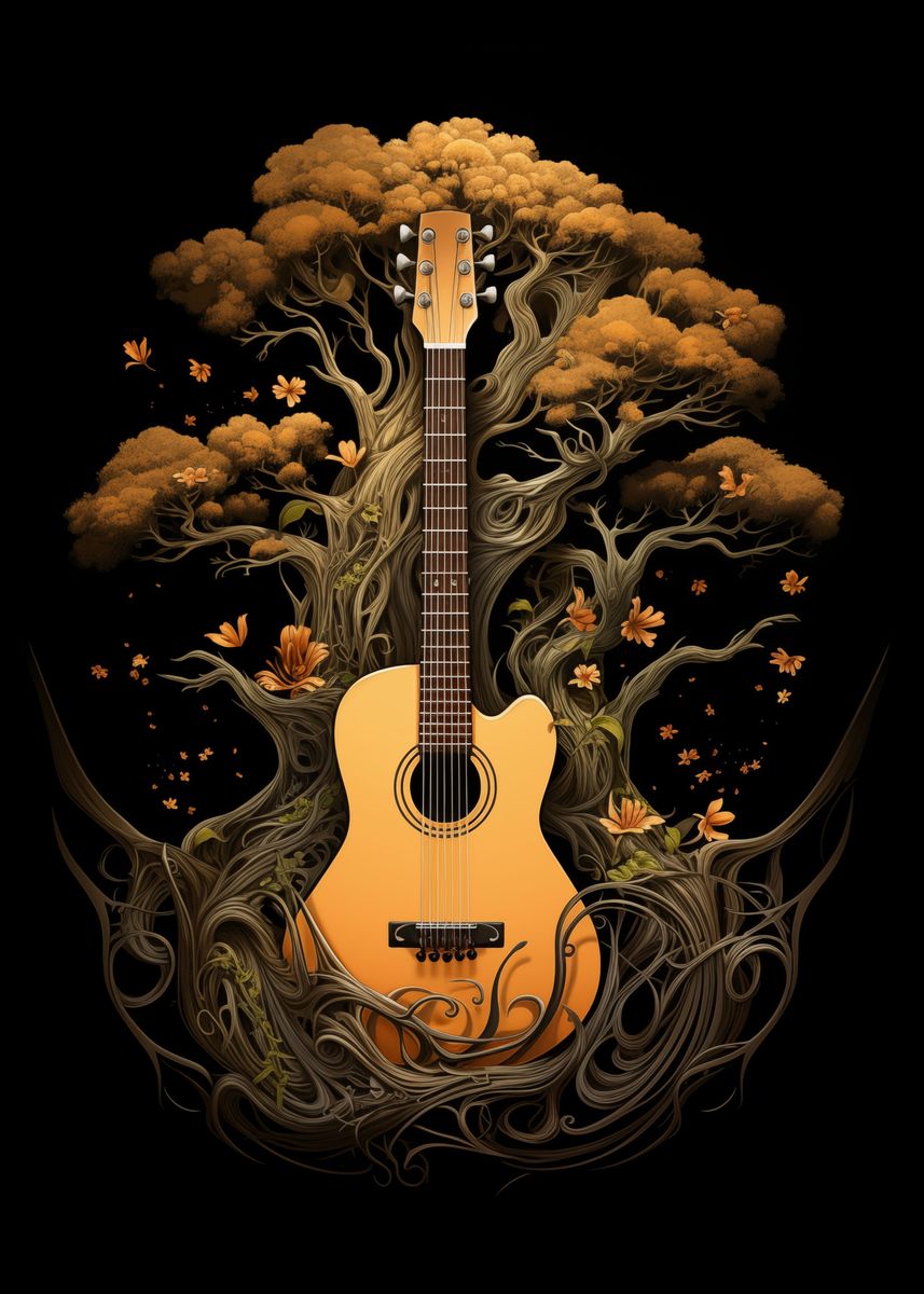 'Acoustic Guitar Tree Life' Poster, picture, metal print, paint by ...