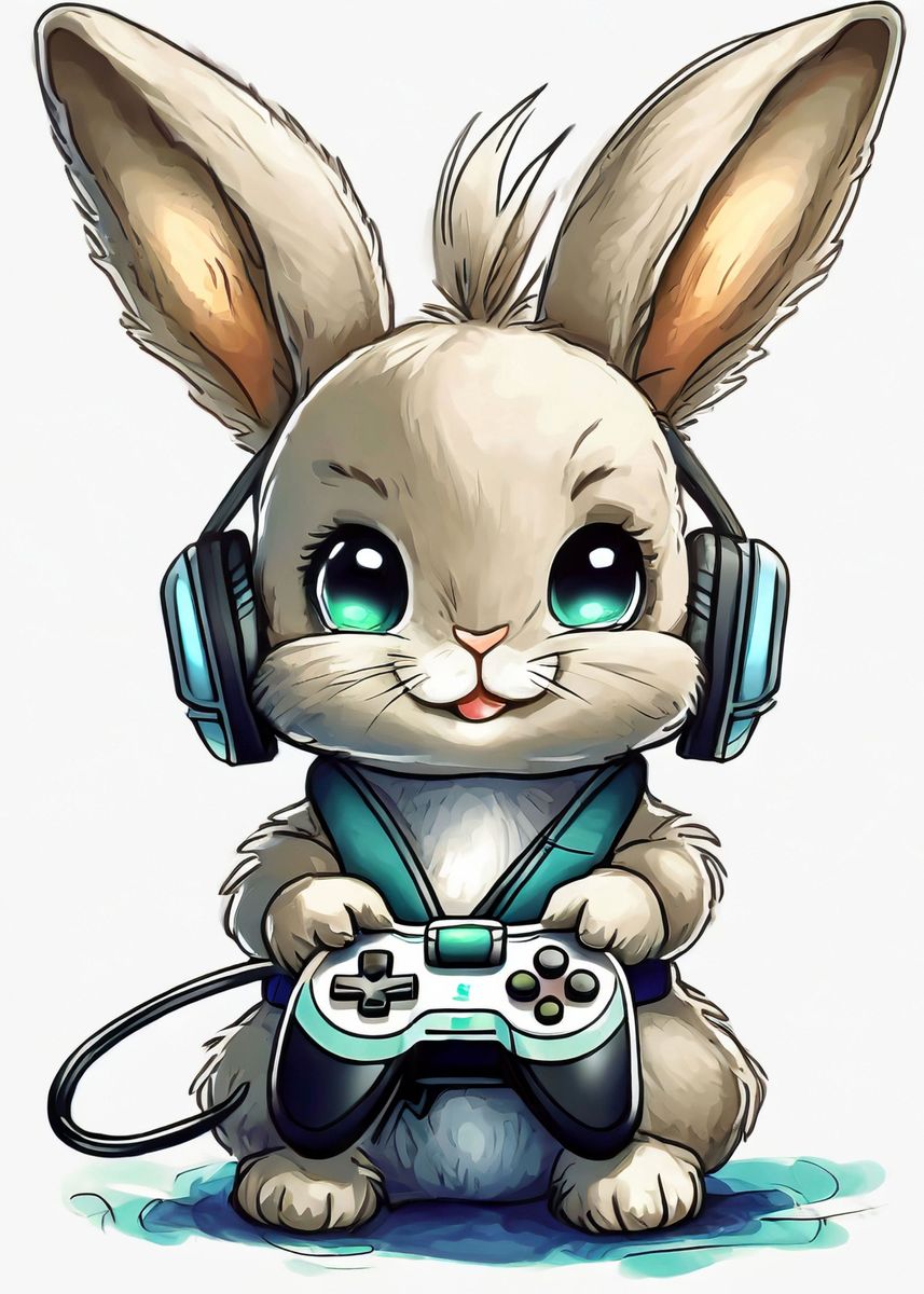 'Gaming Bunny' Poster, picture, metal print, paint by MaiDesign | Displate