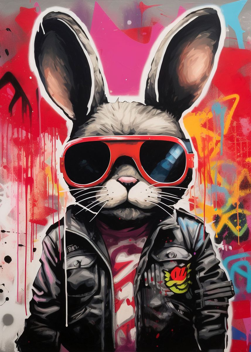 'Hipster Rabbit Street Art' Poster, picture, metal print, paint by ...