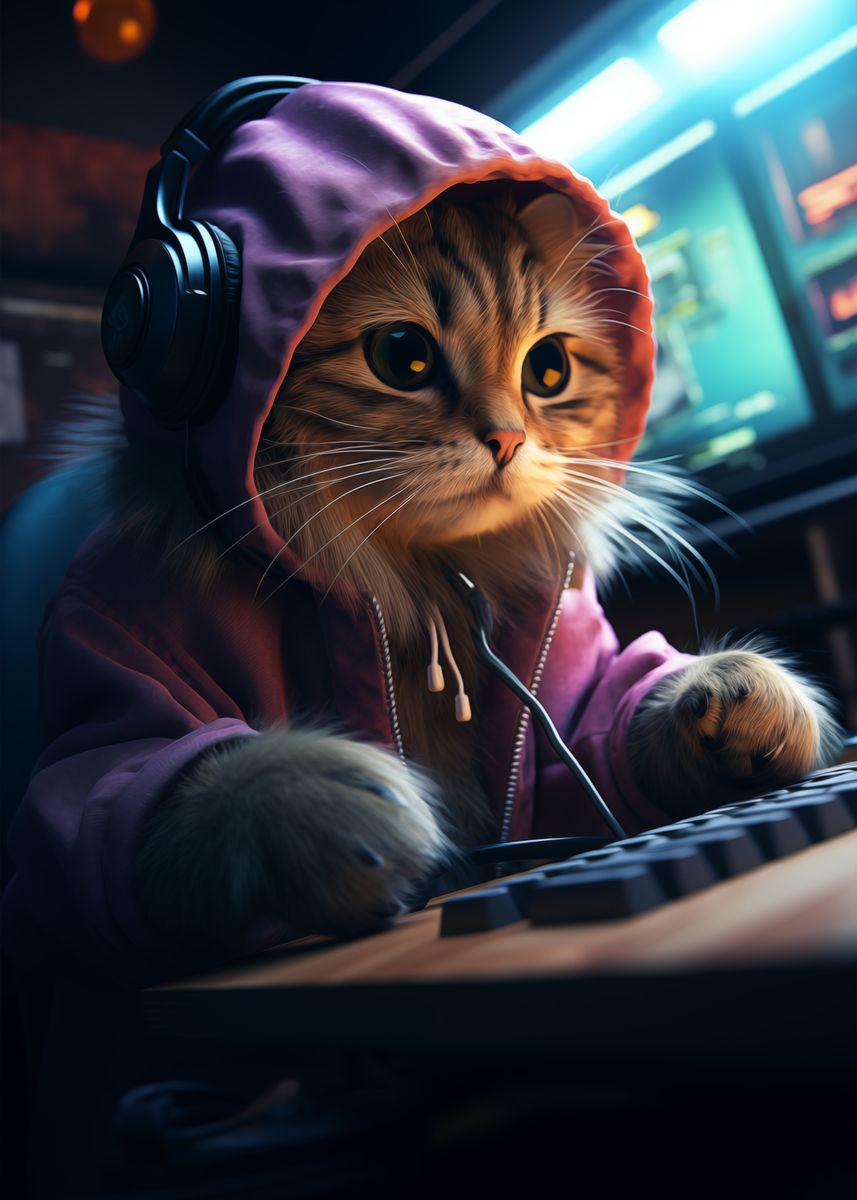 'Gamer Cat' Poster, picture, metal print, paint by Nerdworld 1 | Displate