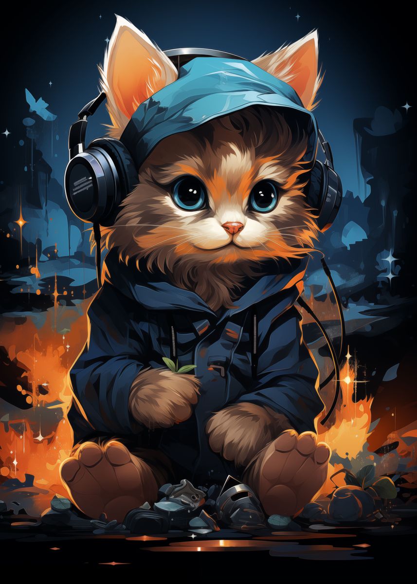 'Gamer Cat' Poster, picture, metal print, paint by Nerdworld 1 | Displate
