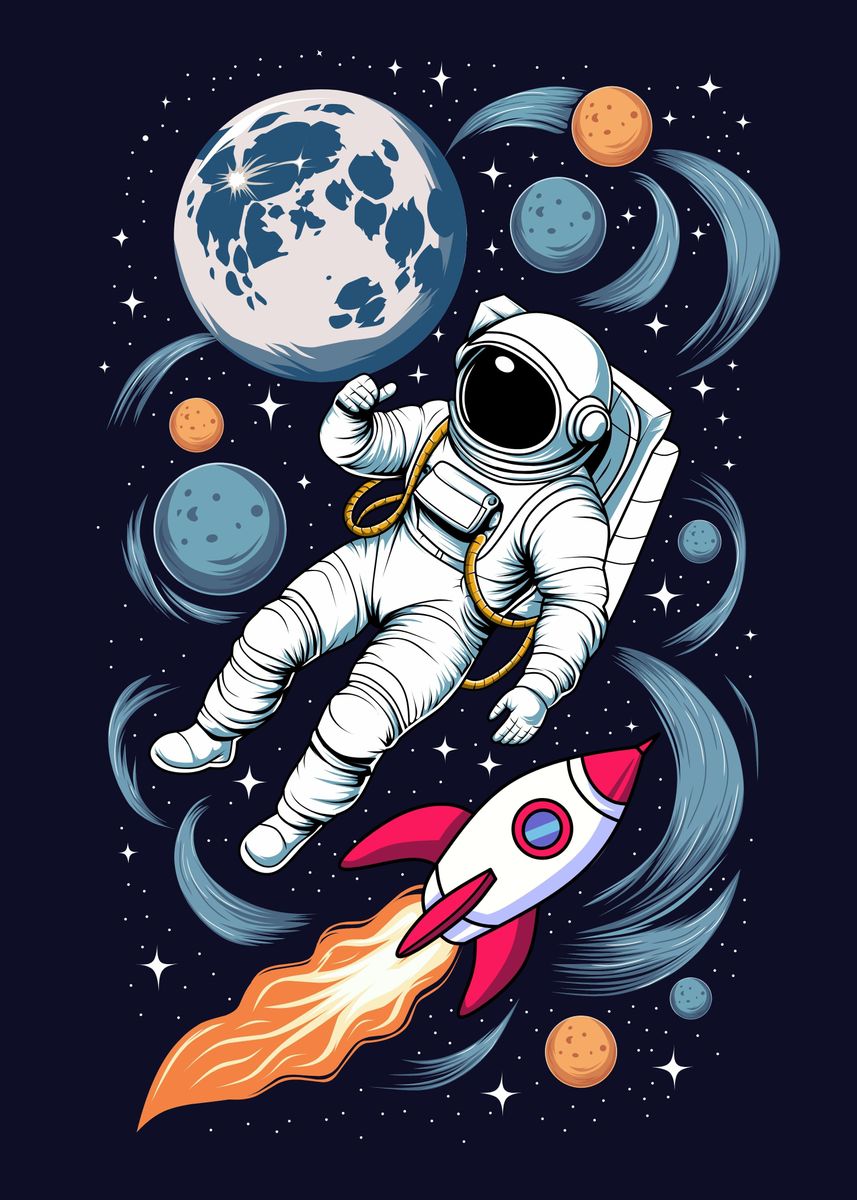 'Cute Astronaut' Poster, picture, metal print, paint by Miracle Studio ...