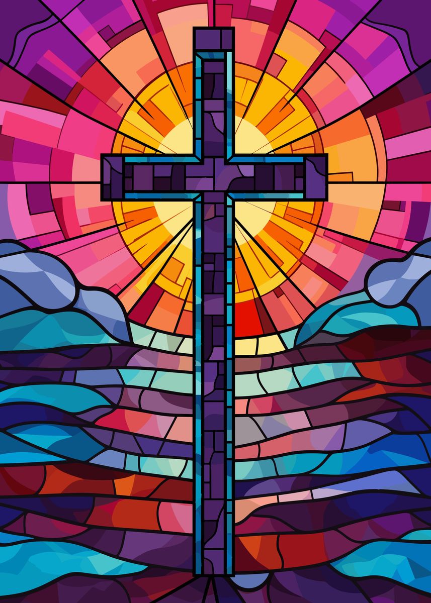 'Stained Glass Cross' Poster, picture, metal print, paint by Mesh ...