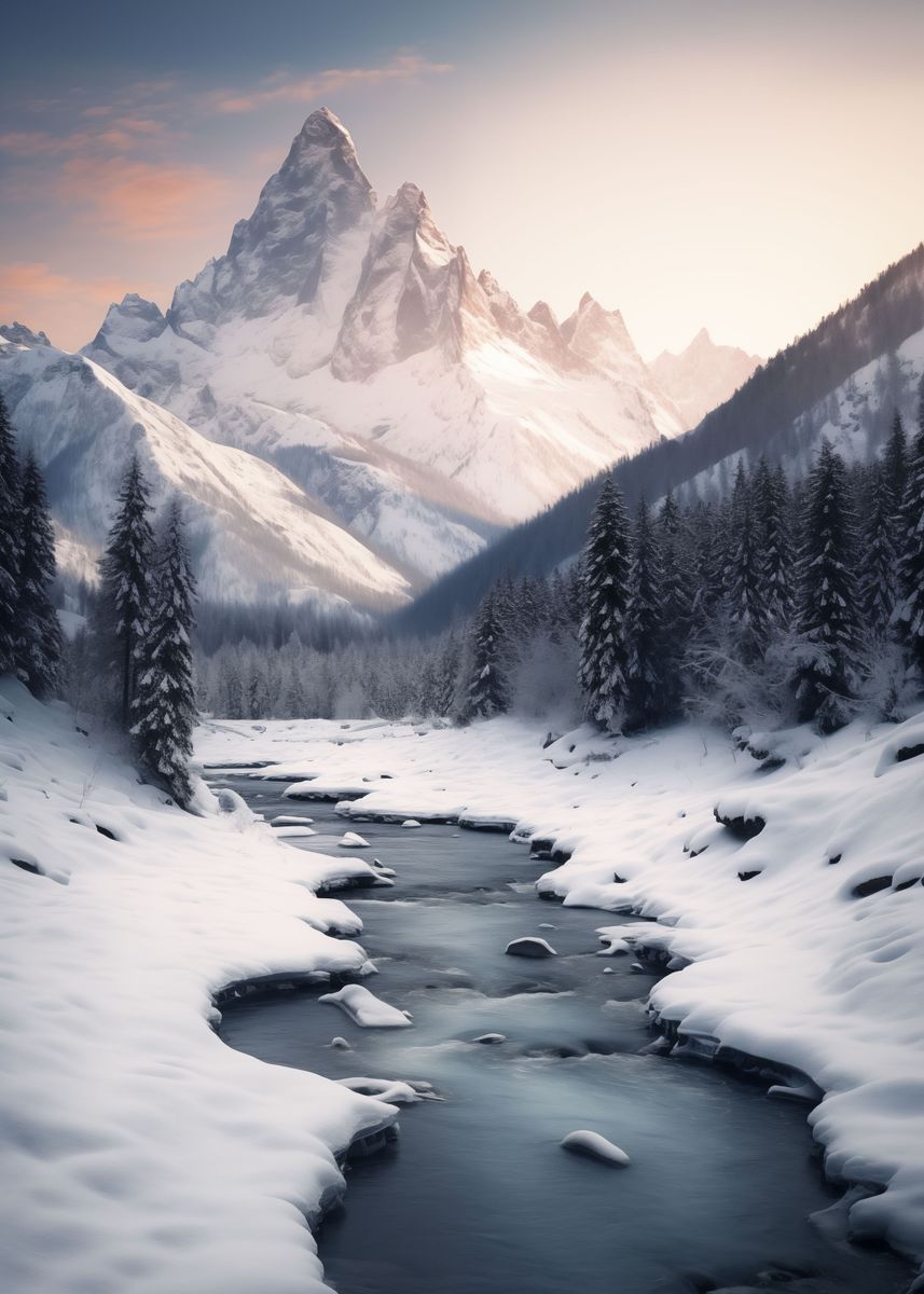 'Creek Snow Mountain' Poster, picture, metal print, paint by Creativity ...