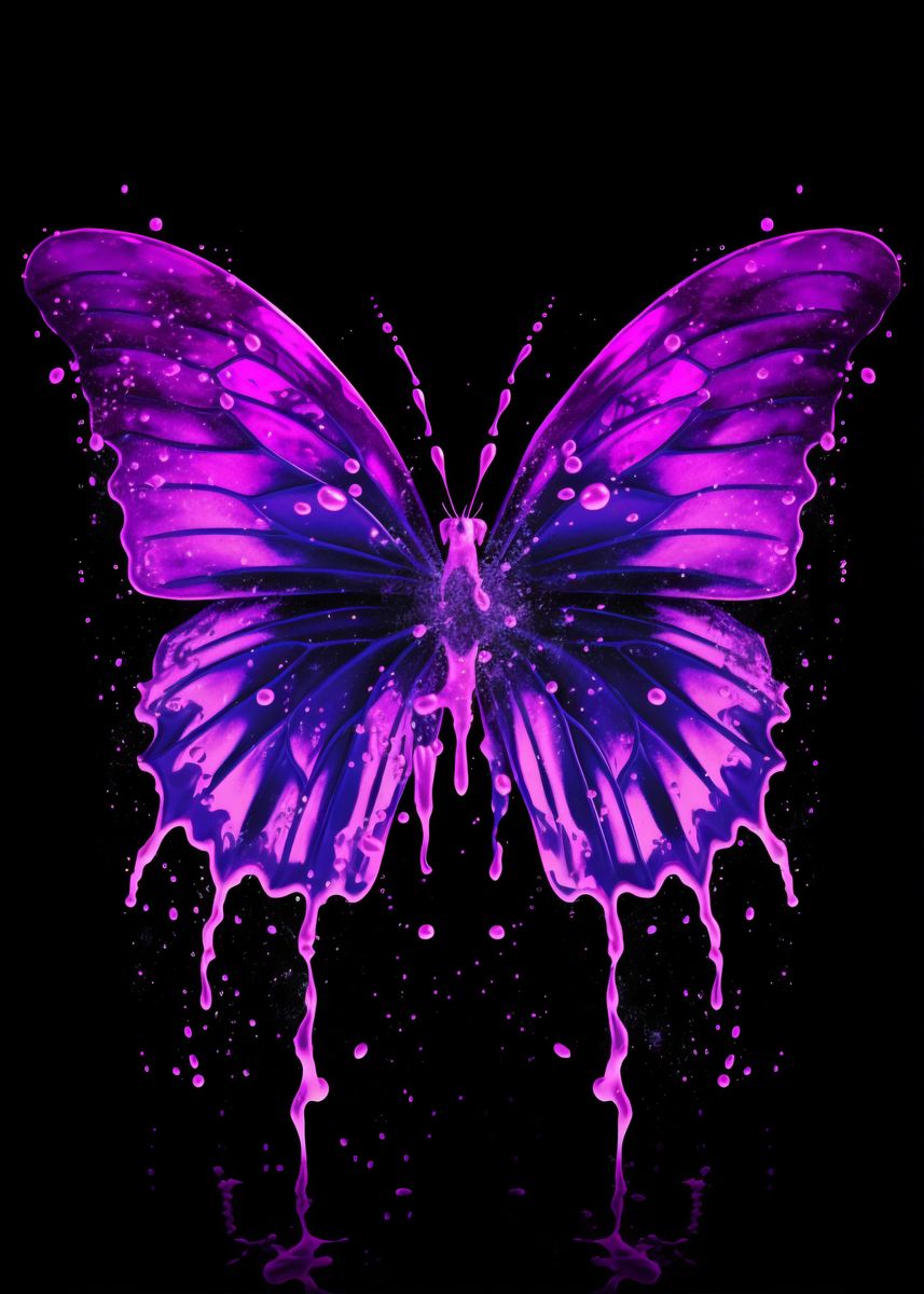 'Neon Purple Butterfly' Poster, picture, metal print, paint by ...