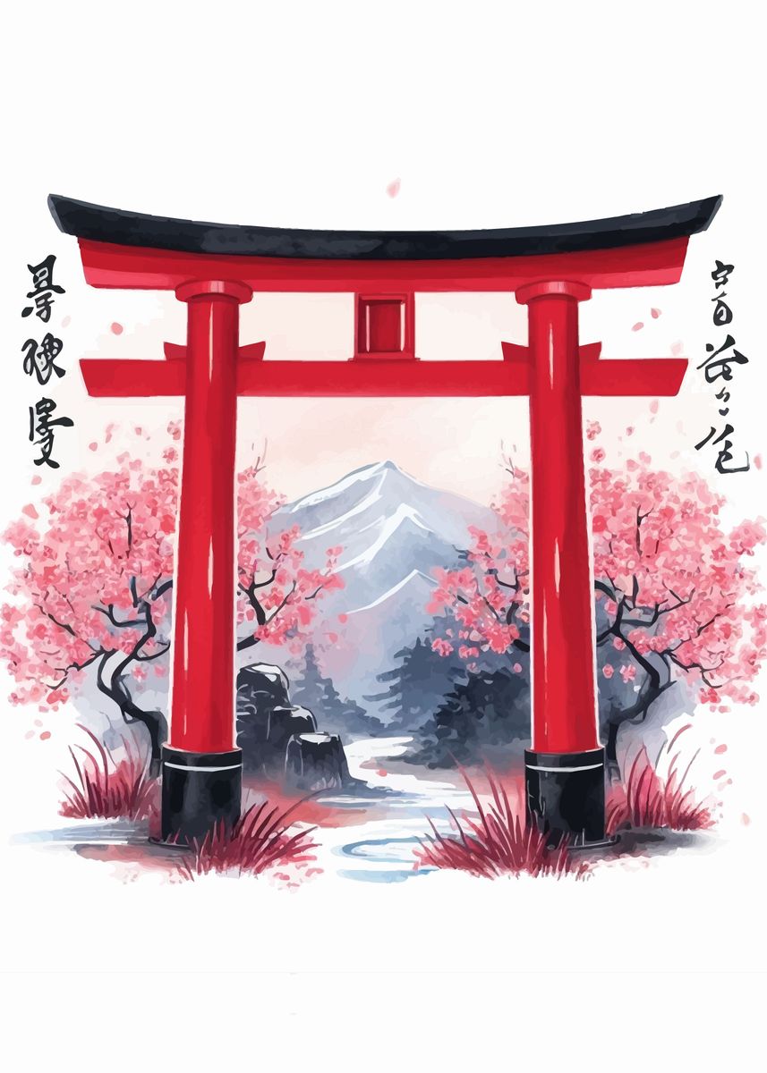 'Japanese Red Gate ' Poster, picture, metal print, paint by DREAM ART ...
