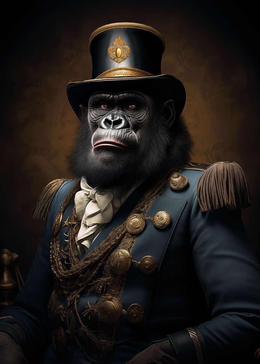 'Vintage Gorilla General' Poster, picture, metal print, paint by ...