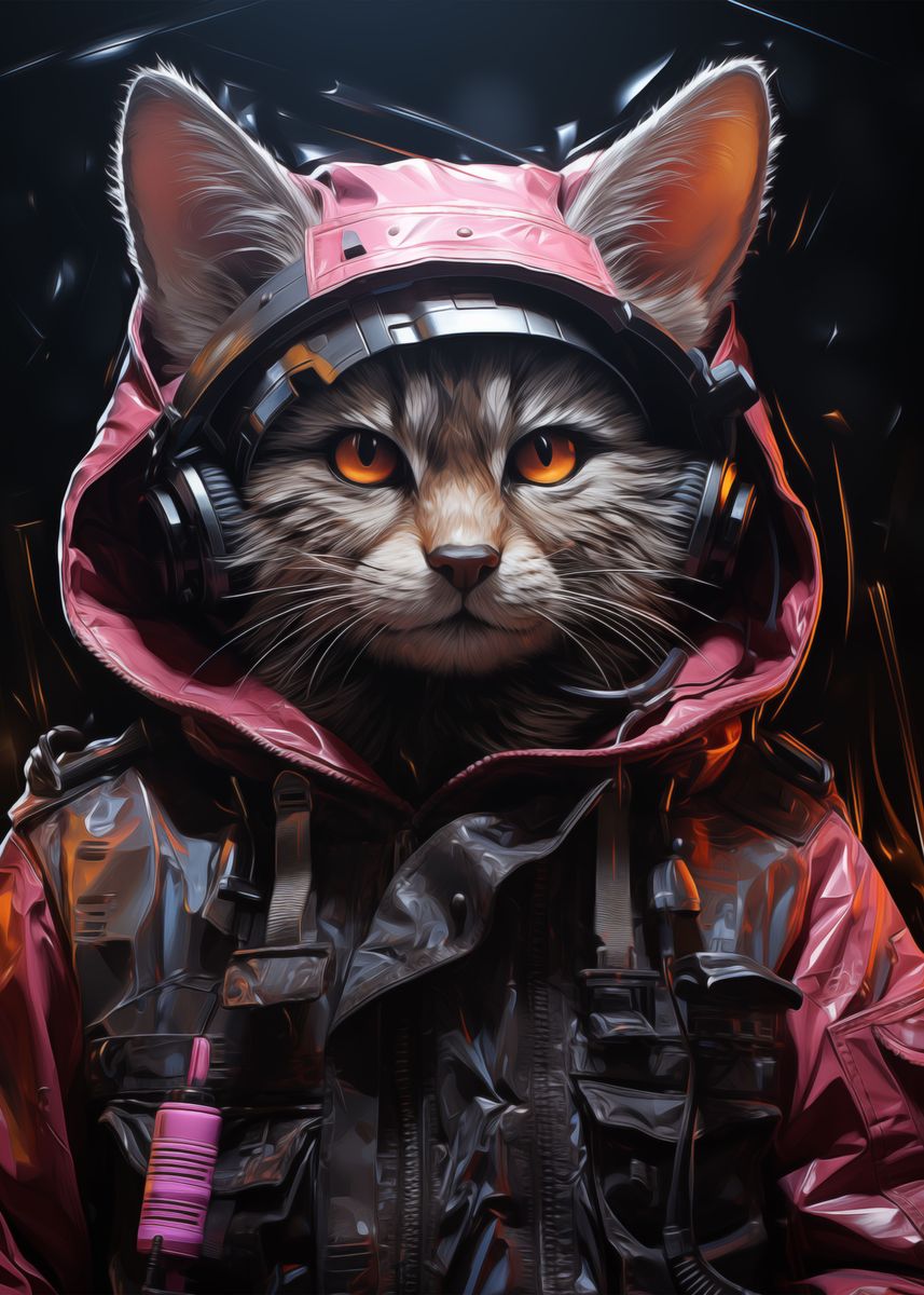 'Cyberpunk Cat' Poster, picture, metal print, paint by Nerdworld 1 ...