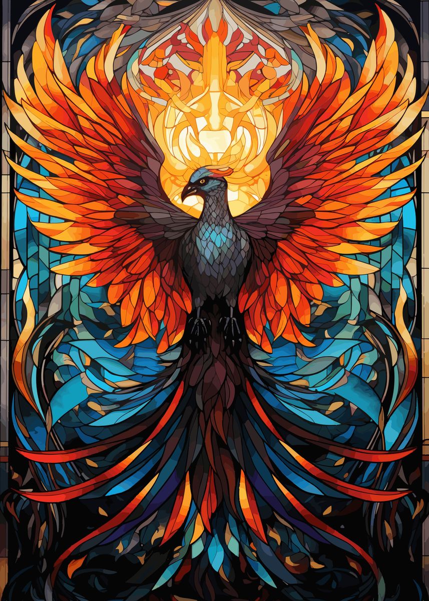 'Phoenix Stained Glass' Poster, picture, metal print, paint by ...