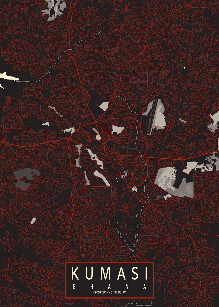 'Kumasi City Map Vector' Poster, picture, metal print, paint by deMAP ...