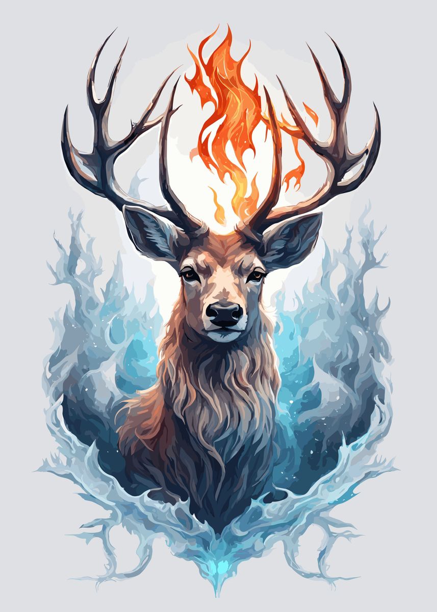 'Fire and Ice Deer Animal' Poster, picture, metal print, paint by Art ...