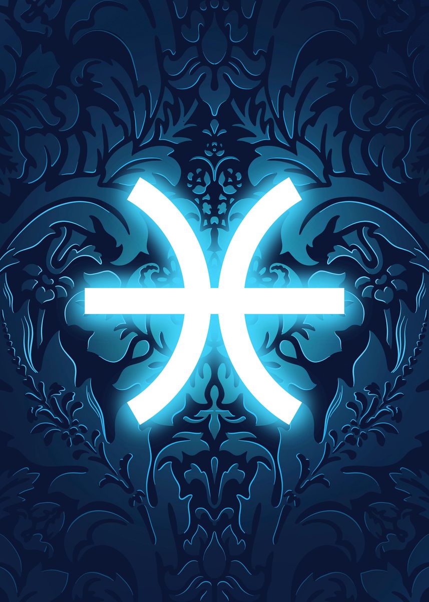 'Pisces neon zodiac sign' Poster, picture, metal print, paint by ...