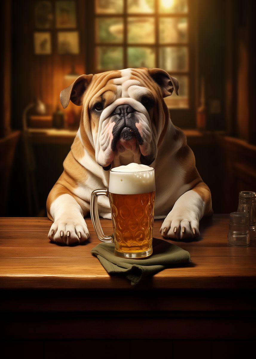 'English Bulldog Drink Beer' Poster, picture, metal print, paint by ...