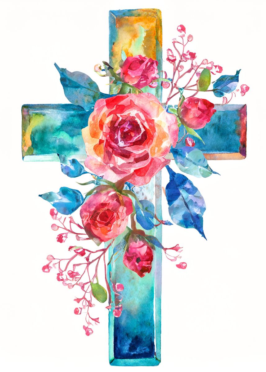 'Rose Cross vs1' Poster, picture, metal print, paint by Sycaid | Displate