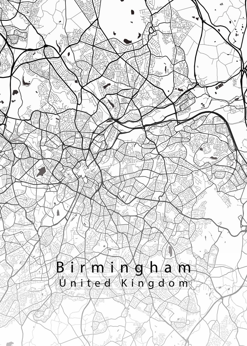 'Birmingham City Map white' Poster, picture, metal print, paint by ...