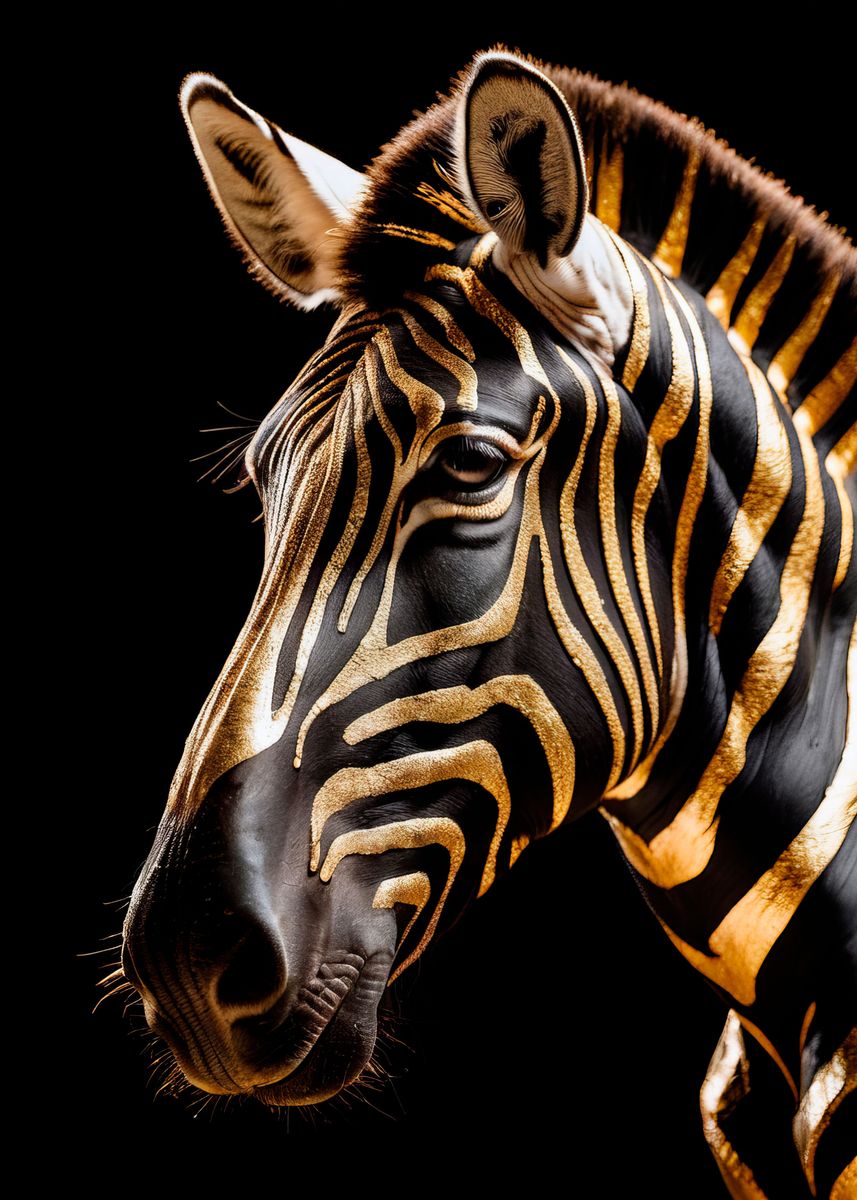 'black and gold zebra art' Poster, picture, metal print, paint by mk ...