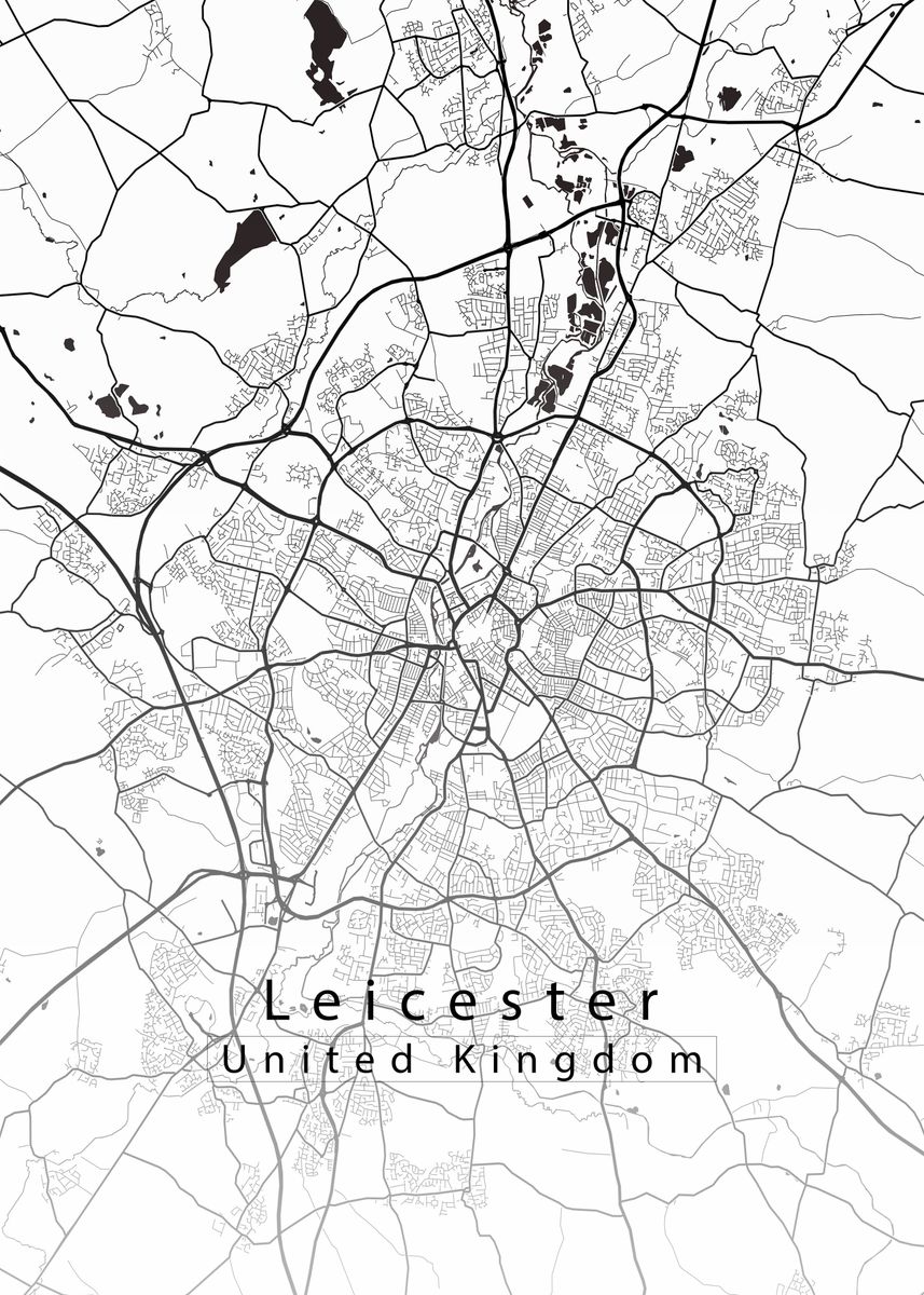 'Leicester City Map white' Poster, picture, metal print, paint by Robin ...