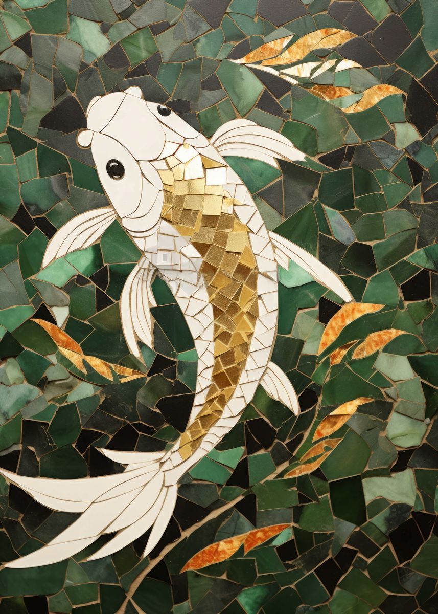 'Koi Fish Mosaic Kentsugi' Poster, picture, metal print, paint by Mason ...