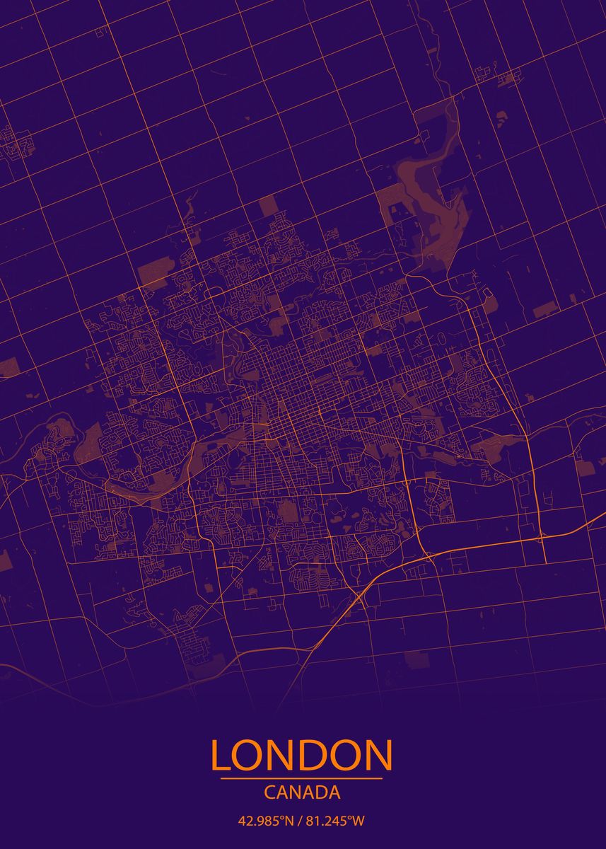 'London Ontario Purple Map' Poster, picture, metal print, paint by Wall ...