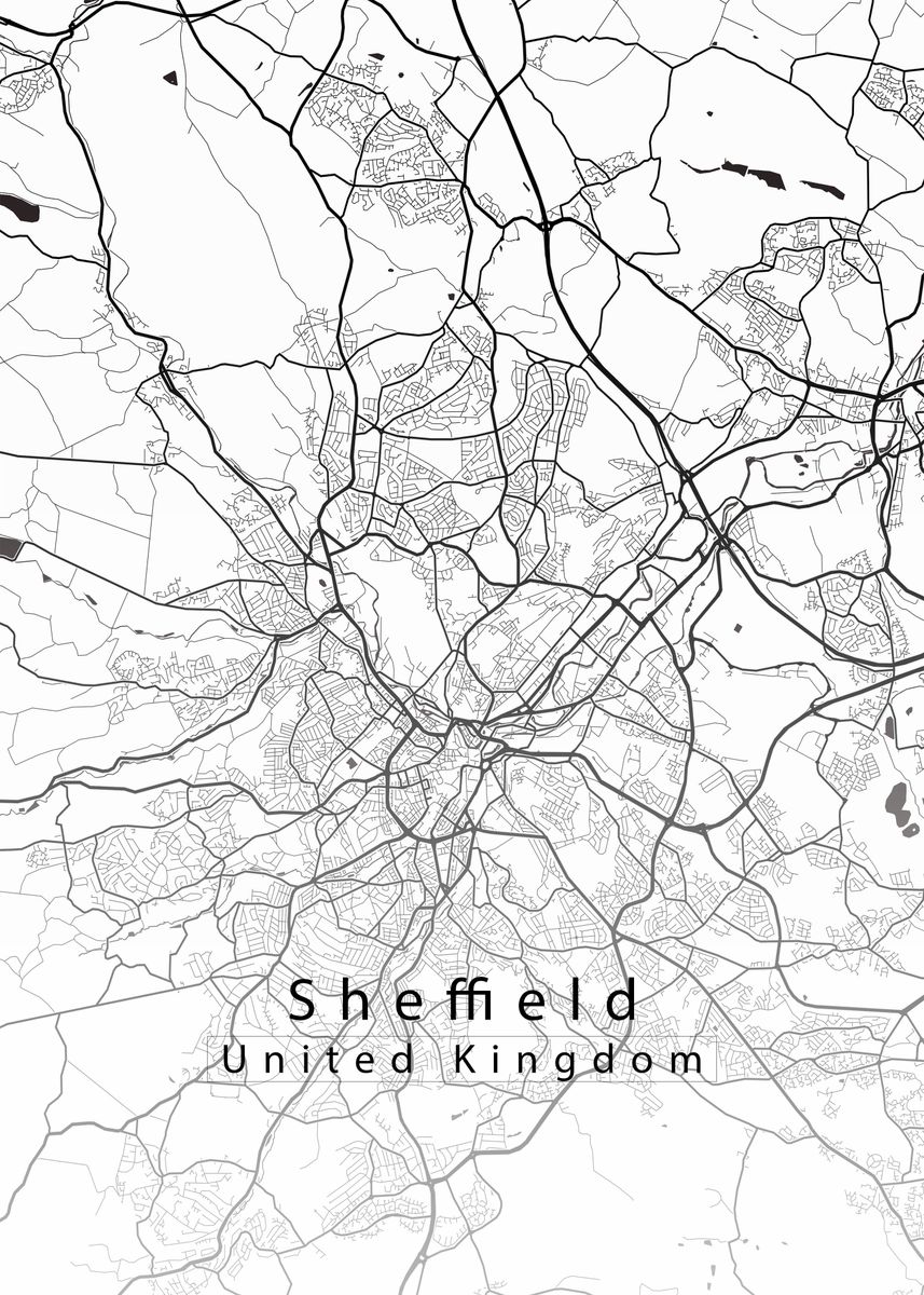 'Sheffield City Map white' Poster, picture, metal print, paint by Robin ...