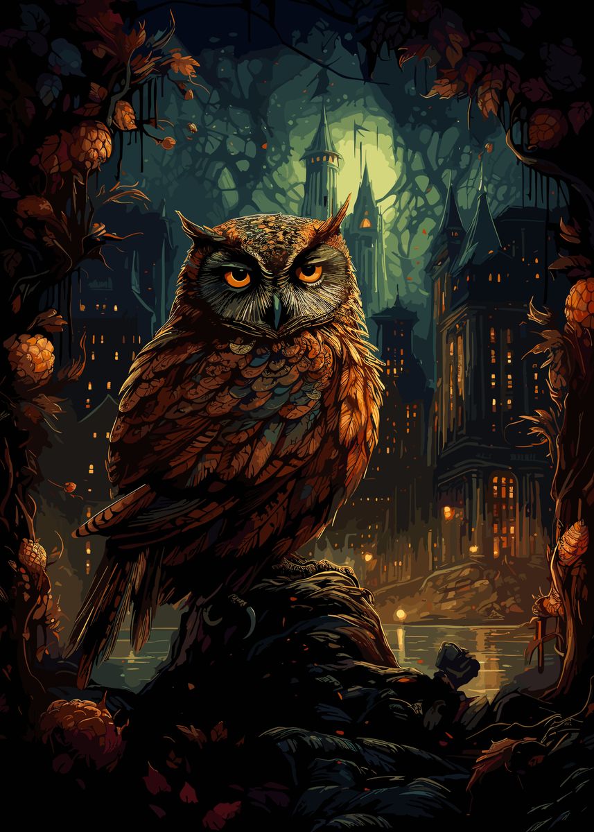 'Radiant Sunset Owl' Poster, picture, metal print, paint by Nasmed ...