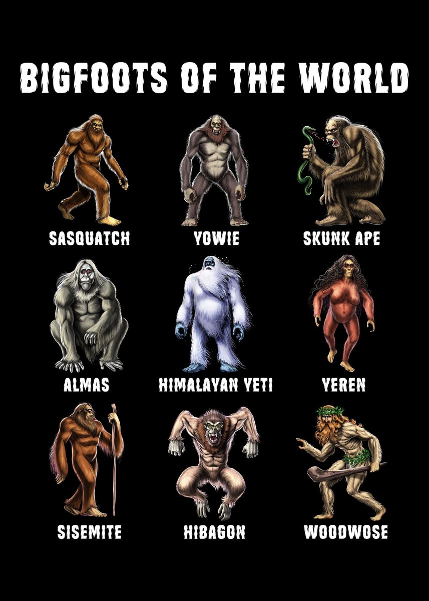 'Bigfoots Of The World' Poster, picture, metal print, paint by ...