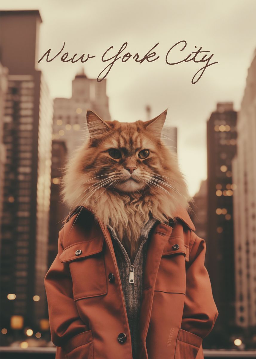 'New York City Cat Fashion' Poster, picture, metal print, paint by ...