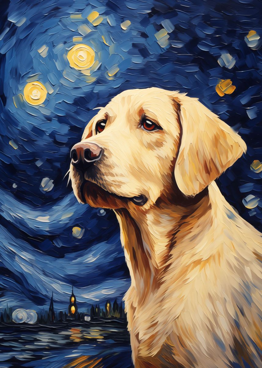 'Yellow Labrador Van Gogh' Poster, picture, metal print, paint by Eline ...
