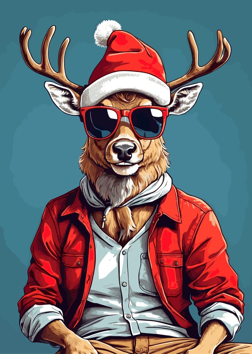 'Deer Christmas' Poster, picture, metal print, paint by Vicky Hanggara ...