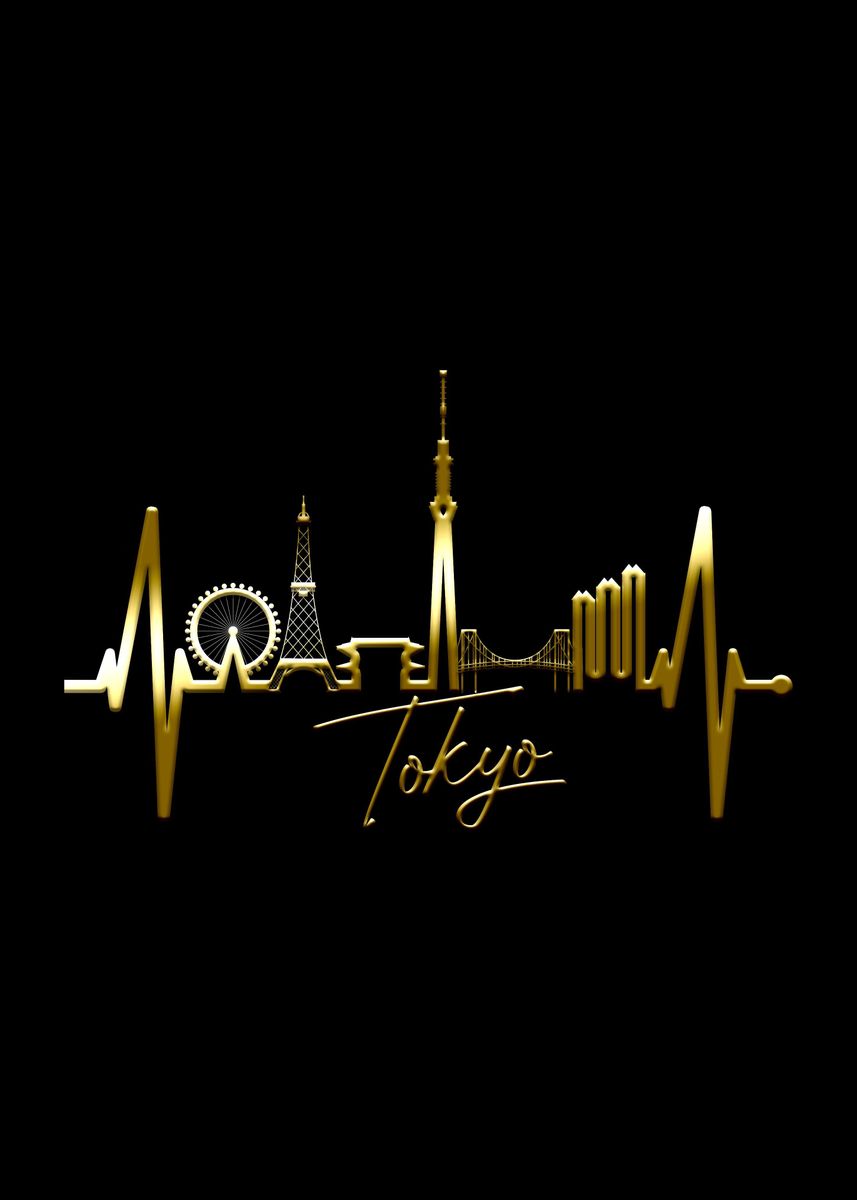'Tokyo Skyline Heartbeat' Poster, picture, metal print, paint by ...