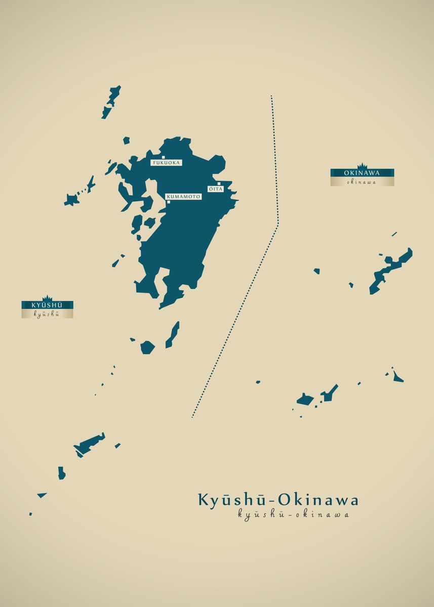 'Kyushu Okinawa Japan map' Poster, picture, metal print, paint by Ingo ...