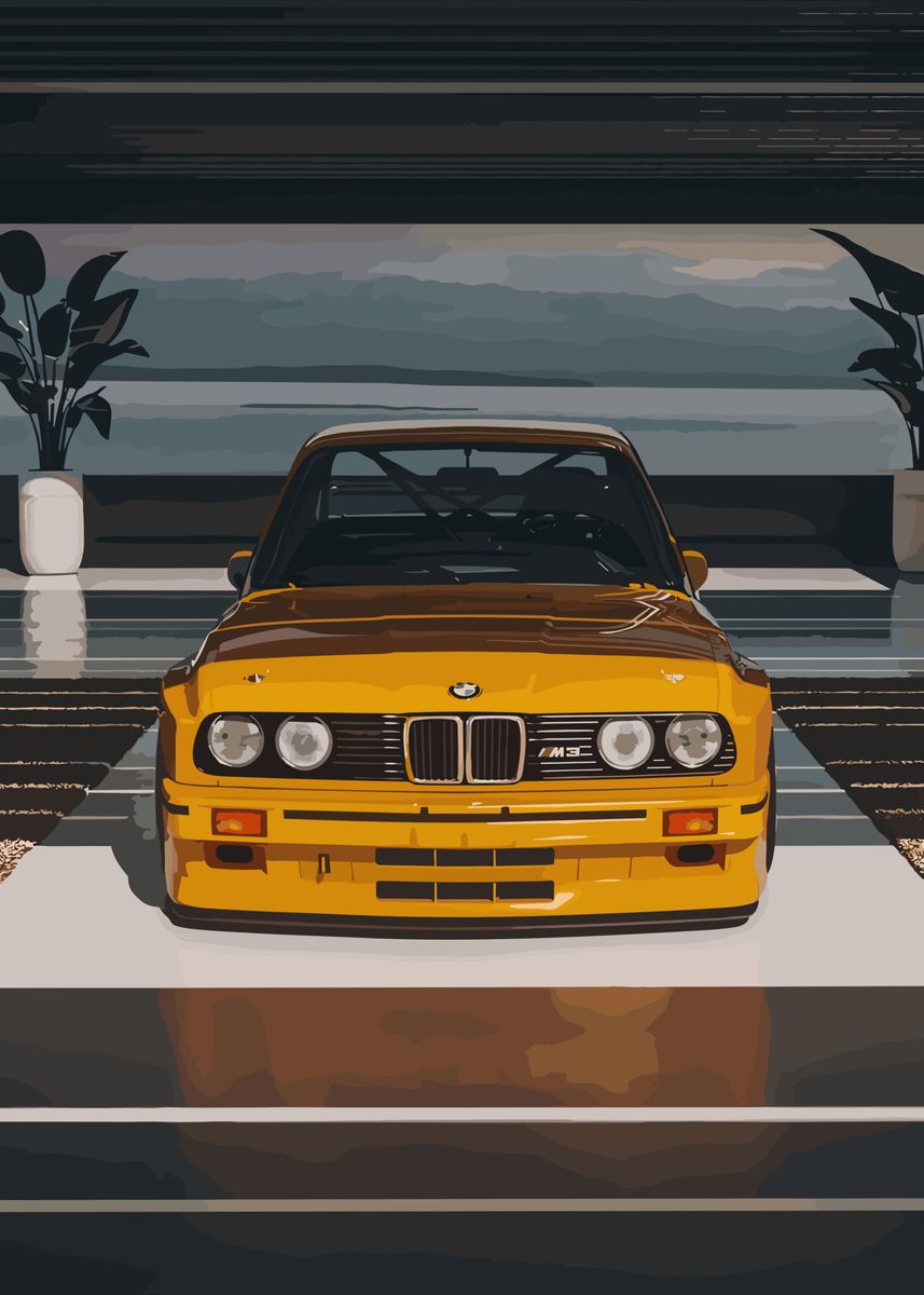 'Yellow BMW E30 M3 evo' Poster, picture, metal print, paint by 友達 ...