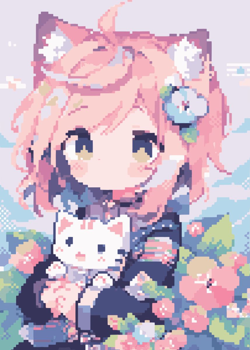 'Pixel Cat Delight Art' Poster, picture, metal print, paint by Psycho ...