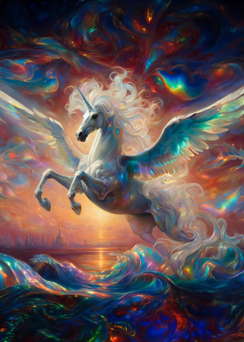 'Opal Unicorn with Wings' Poster, picture, metal print, paint by ...