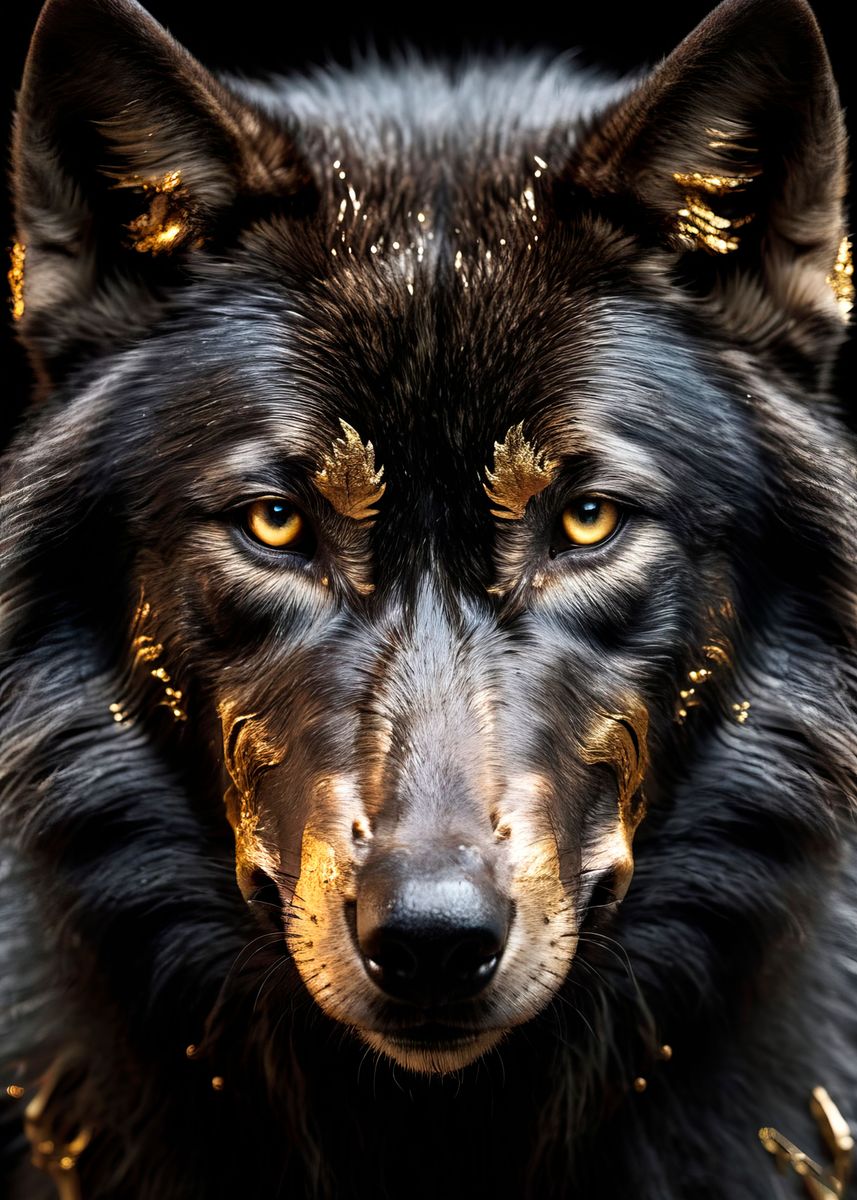 'black and gold wolf' Poster, picture, metal print, paint by mk studio ...