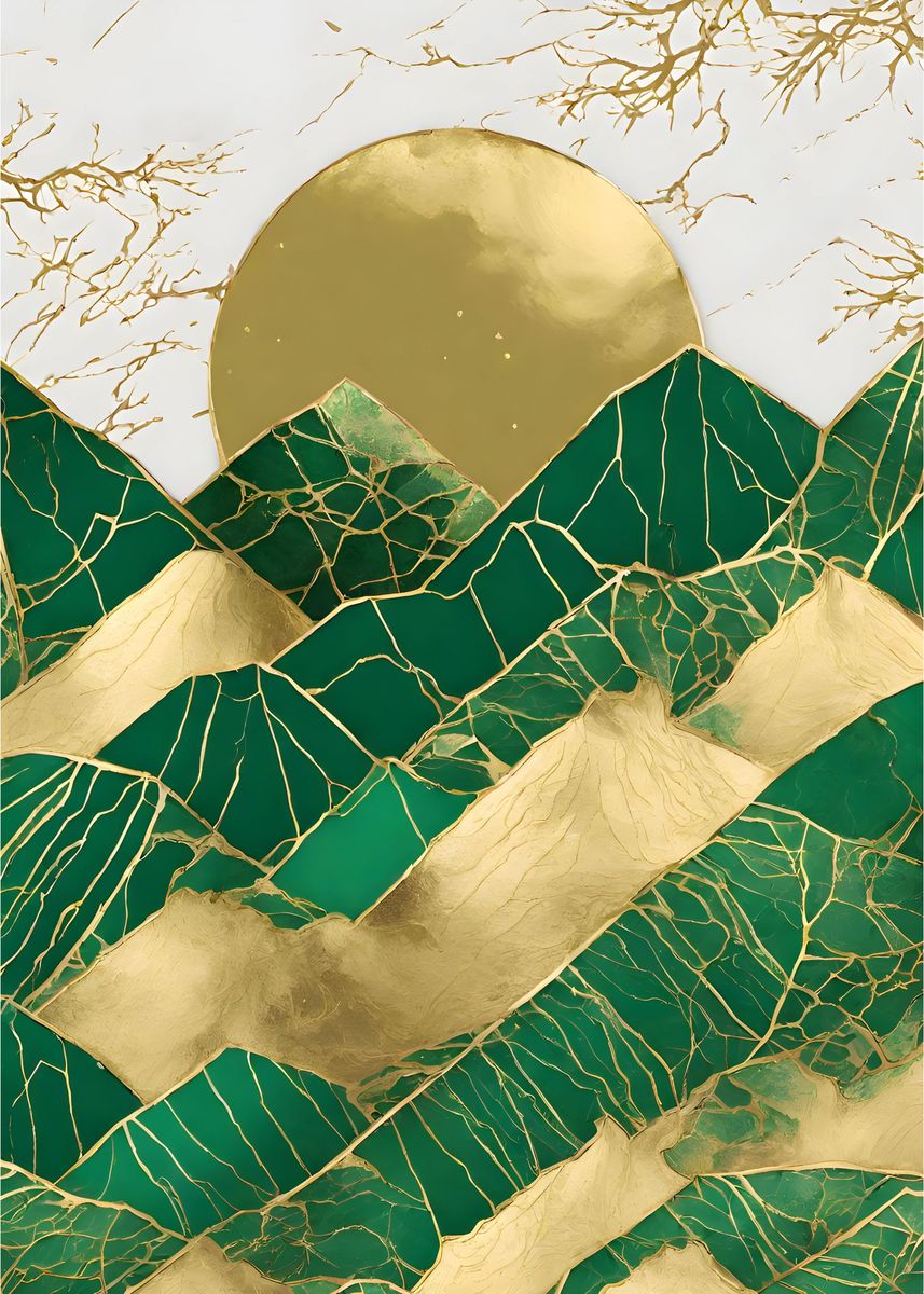 'Abstract Mountain Sunset' Poster, picture, metal print, paint by gani ismail | Displate