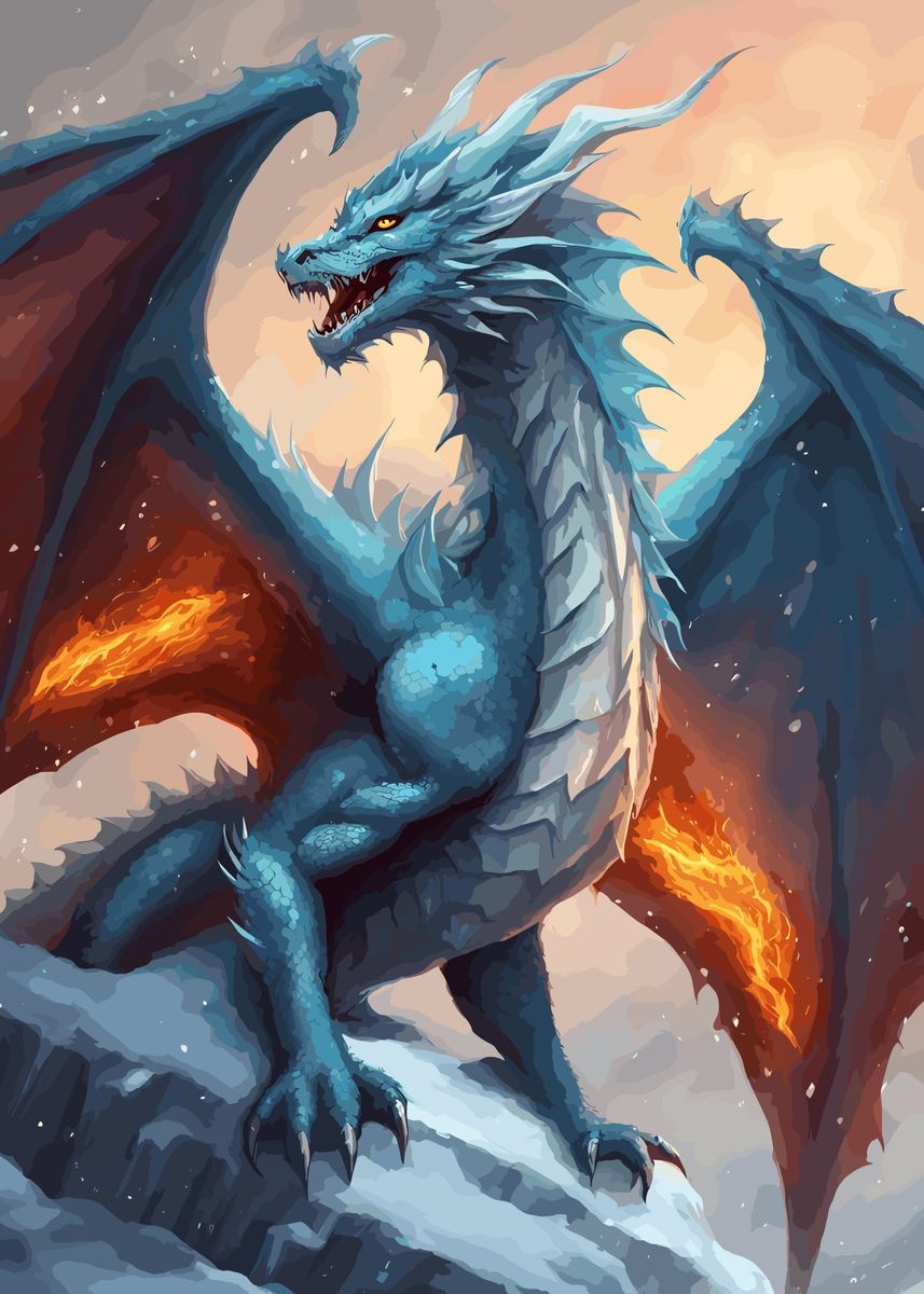 'Fire Ice Fantasy Dragon' Poster, picture, metal print, paint by Art ...