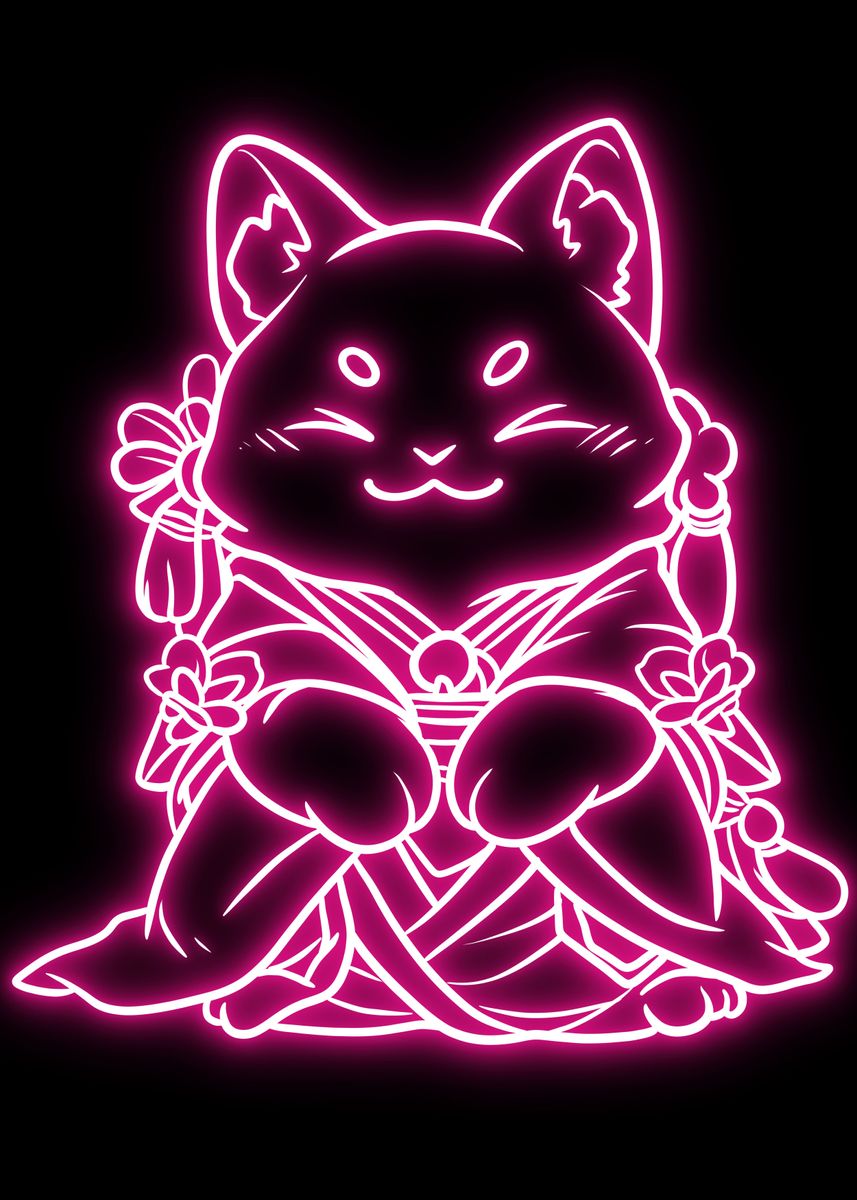 'neon lucky cat cute' Poster, picture, metal print, paint by Pegasus ...