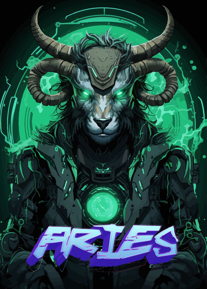'Cyberpunk Aries Zodiac' Poster, picture, metal print, paint by Stefan ...