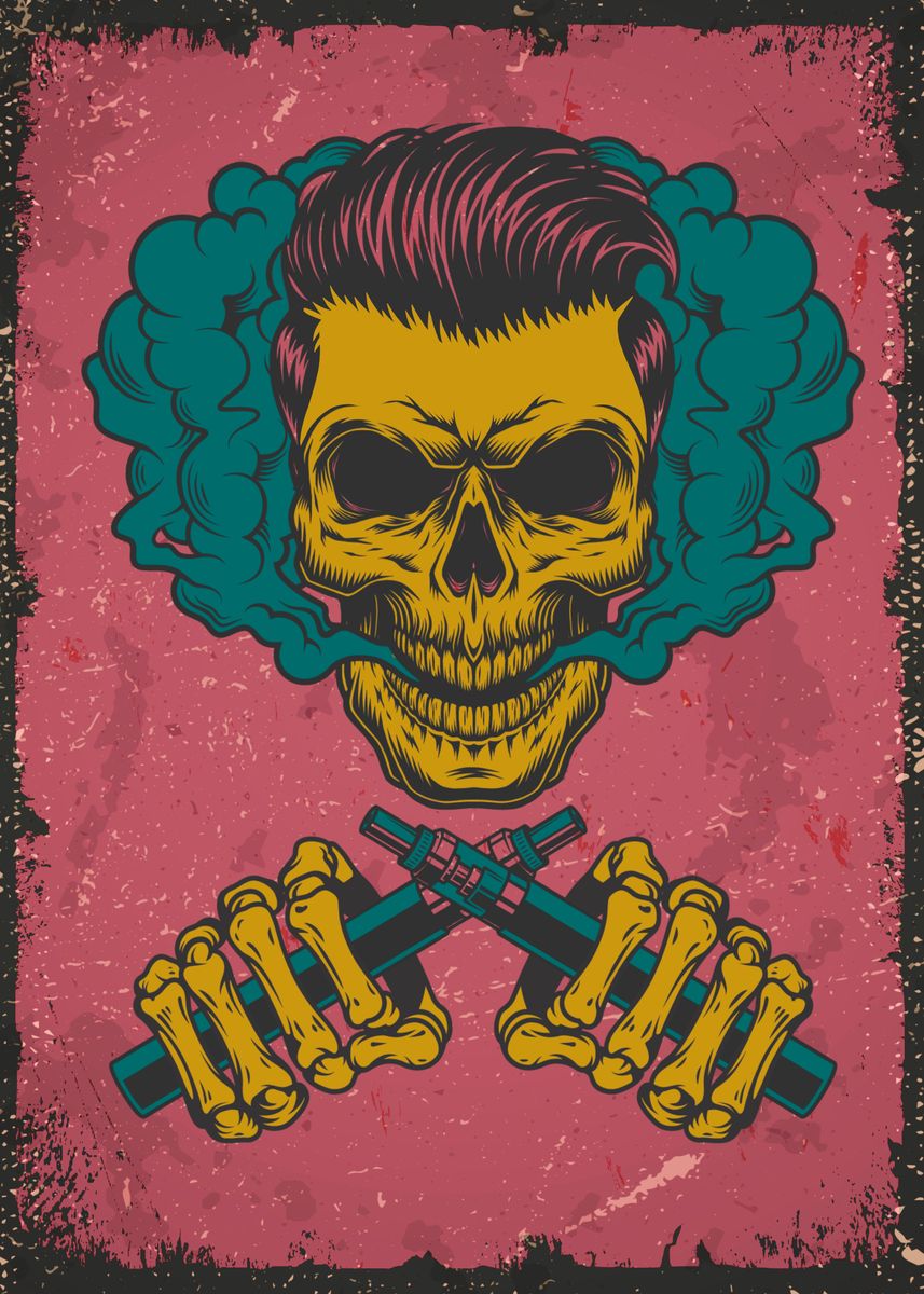 'Vaping skull' Poster, picture, metal print, paint by Selja Cute | Displate