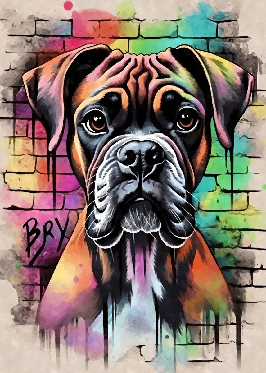'Boxer Dog Graffiti' Poster, picture, metal print, paint by Masaki ...