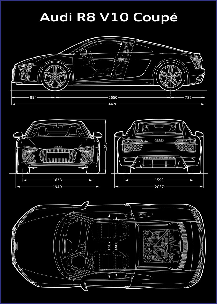 'Audi R8 V10 Coupe 2015' Poster, picture, metal print, paint by Sam Kal ...