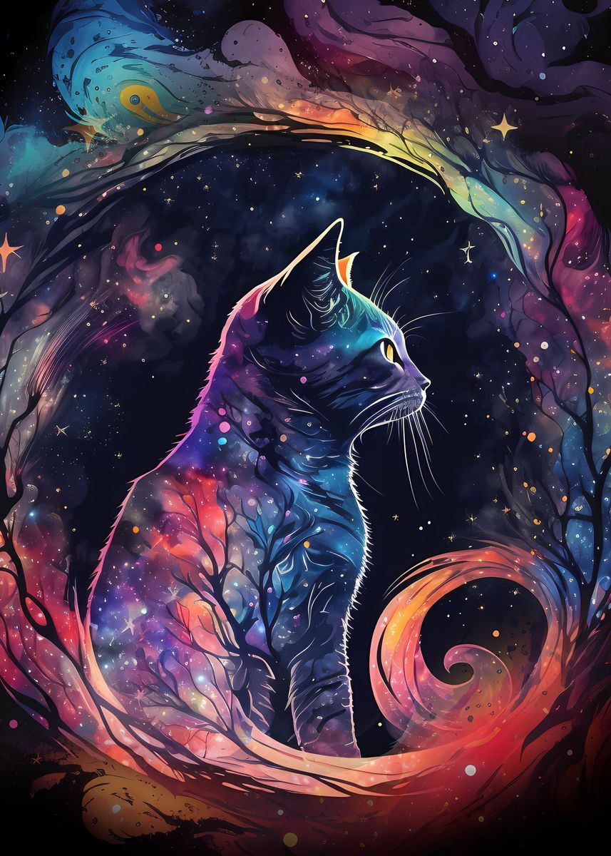 'Cat Space' Poster, picture, metal print, paint by ART JOY STUDIO ...