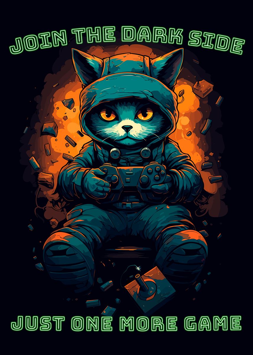 'Gamer Cat Cute Funny' Poster, picture, metal print, paint by Kenny ...
