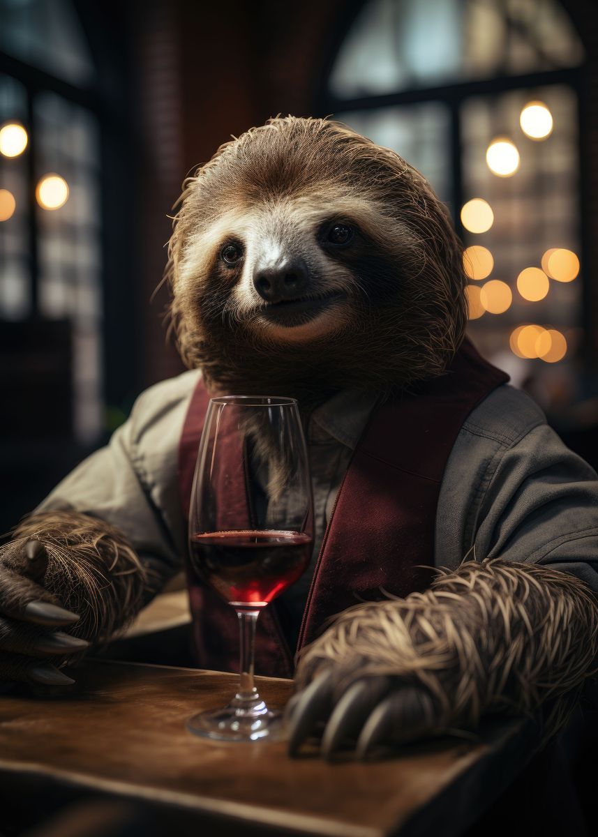 'Wine Sloth' Poster, picture, metal print, paint by Jensen Art Co ...