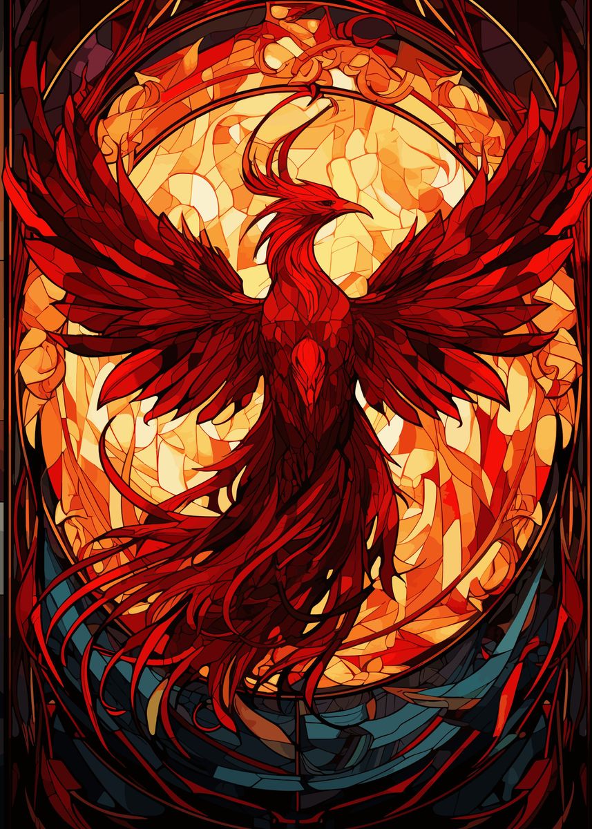 'Phoenix Stained Glass' Poster, picture, metal print, paint by ...