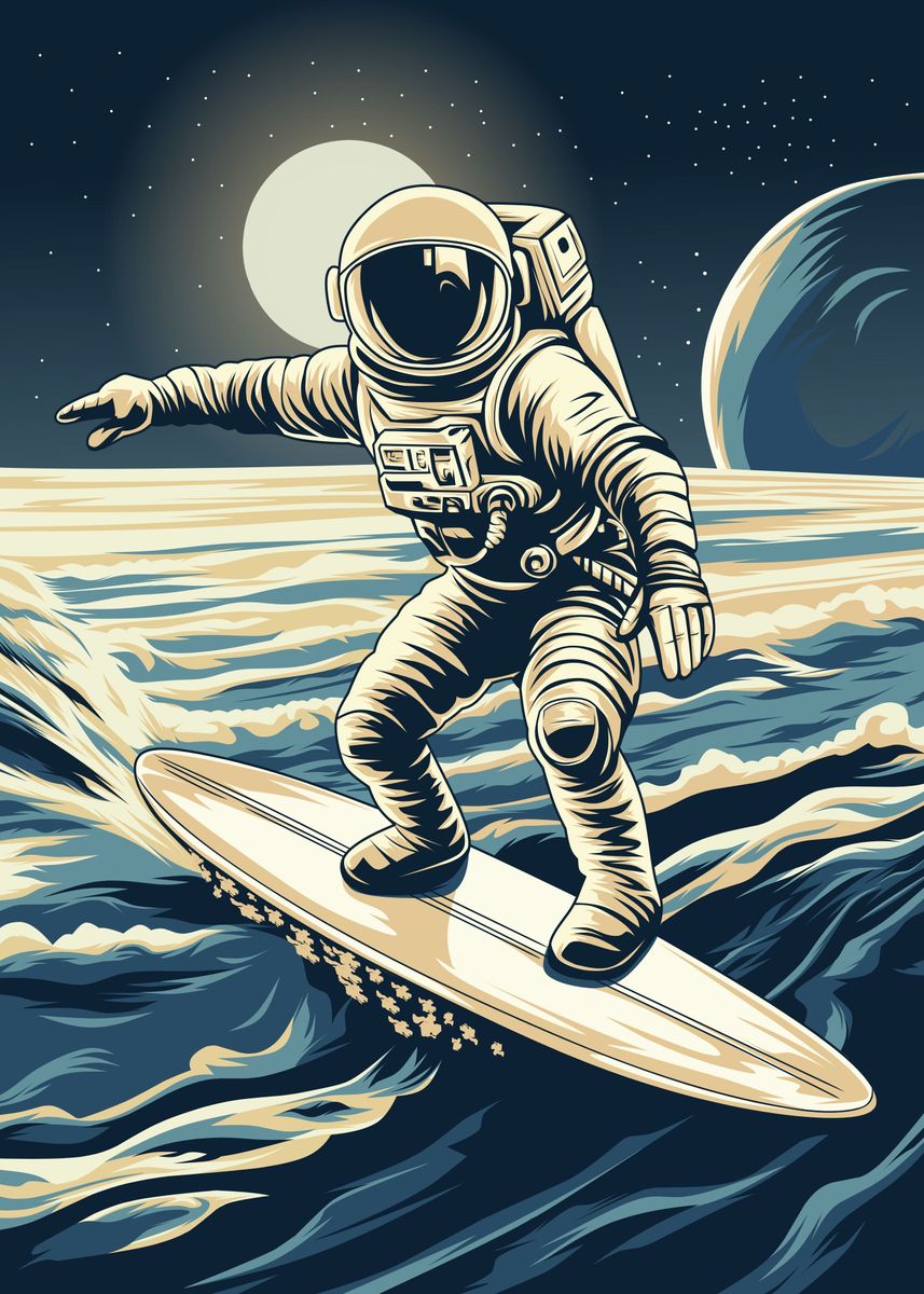 'Surfing in Space' Poster, picture, metal print, paint by Miracle ...