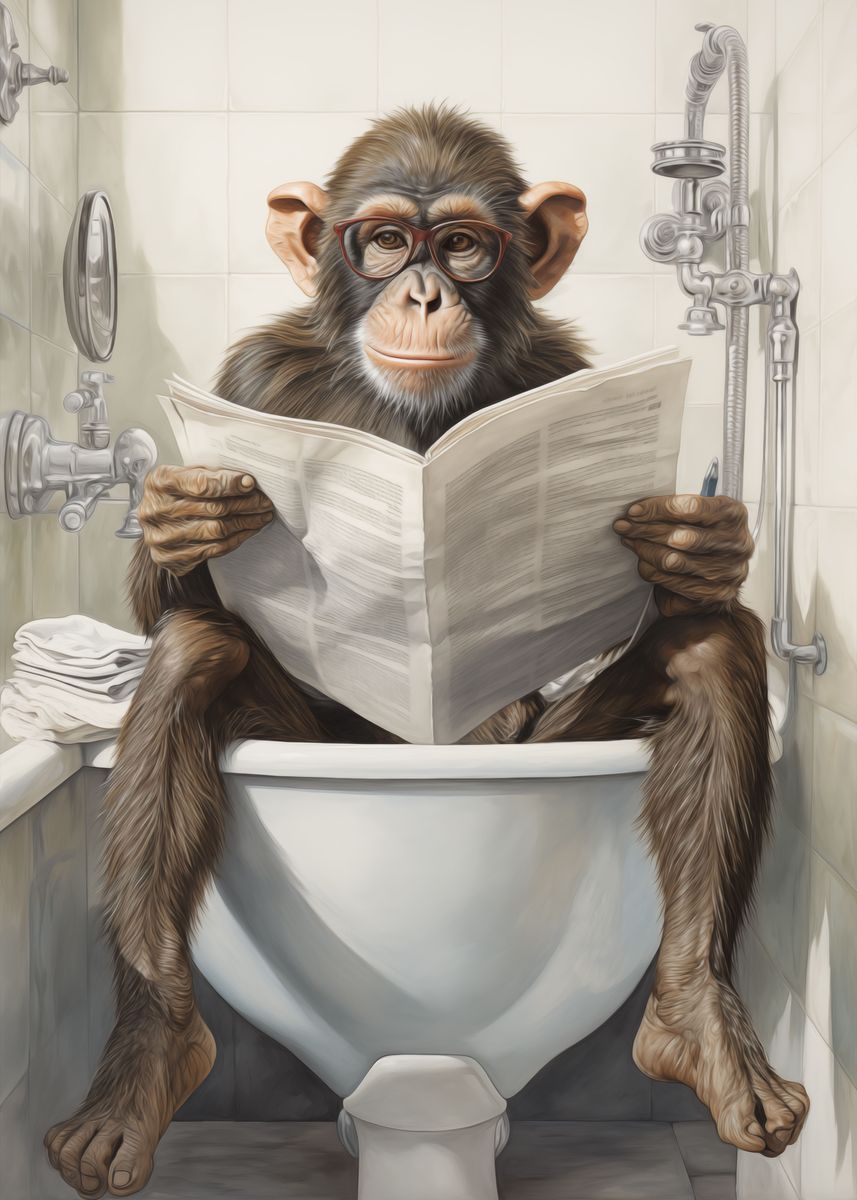 'Monkey on Toilet ' Poster, picture, metal print, paint by Nerdworld 1 ...